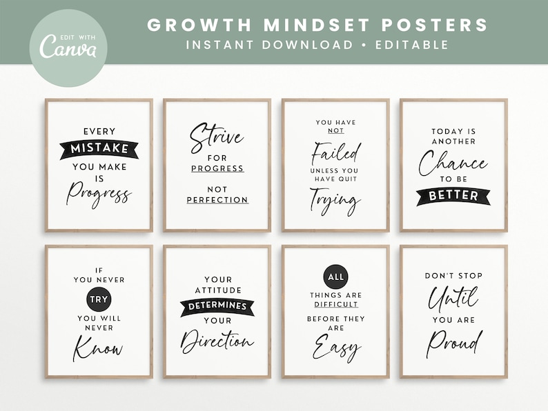 Growth Mindset Editable Classroom Printable Posters Classroom - Etsy