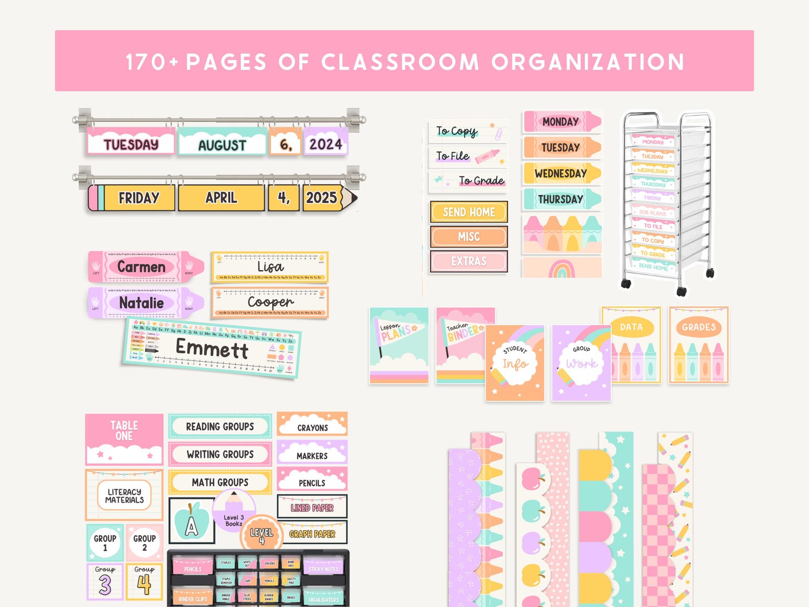 Editable Classroom Organization Printable Bundle, Bright Pastel ...