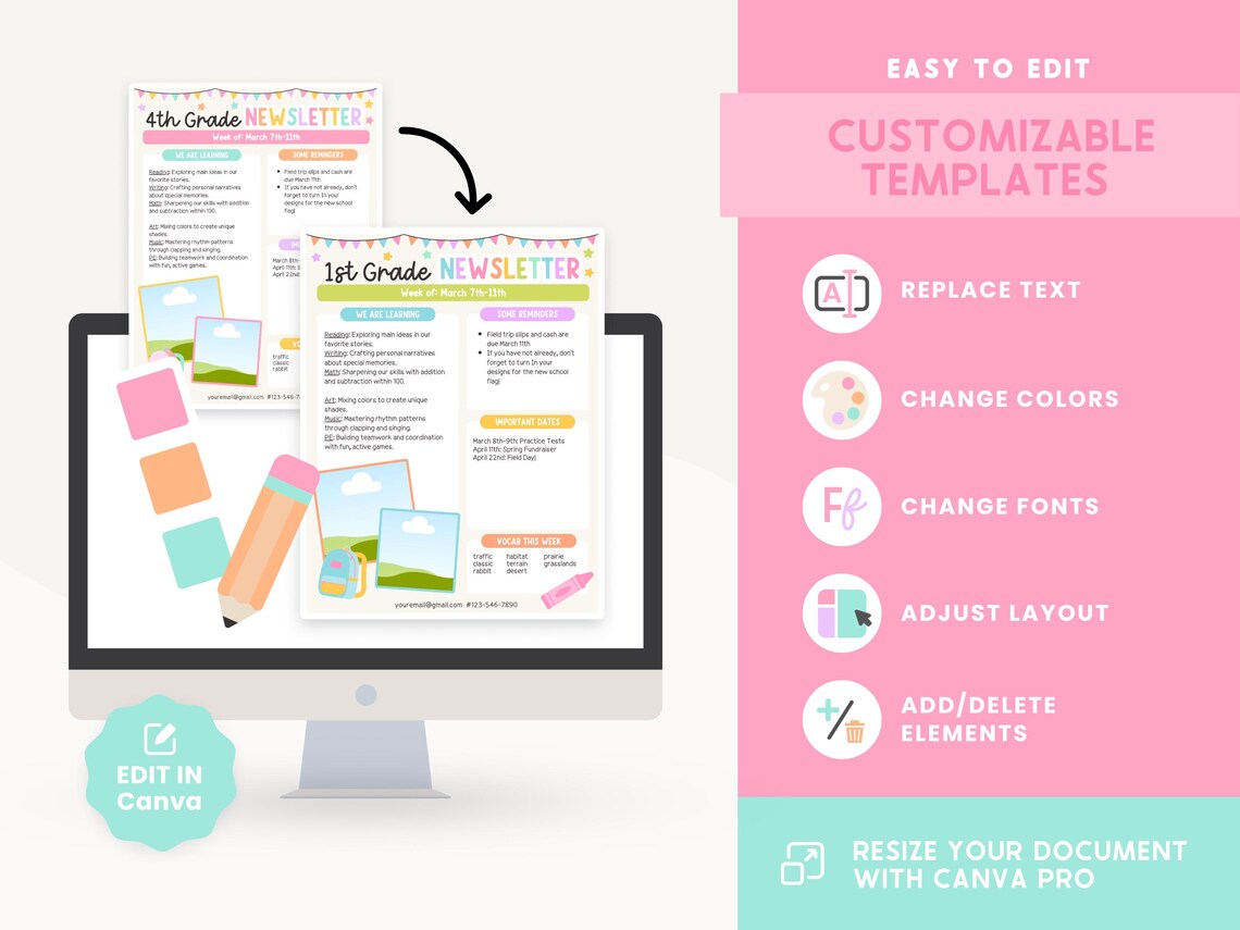 Classroom Newsletter Editable Templates, Back to School, Calendar ...
