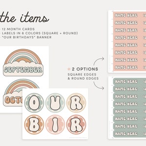 Classroom Birthday Printable Display, Editable in Canva, Retro Pastel ...