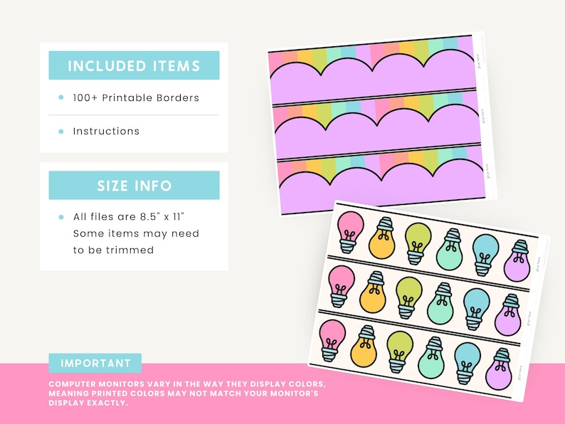 Classroom Bulletin Board Borders, Editable Canva Templates, Bright ...