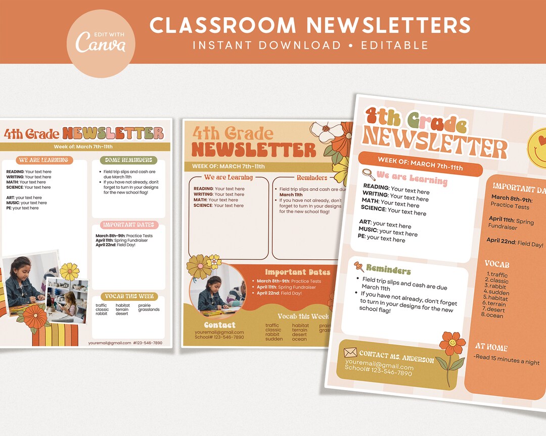 Classroom Newsletter Editable Templates, Back to School, Classroom ...