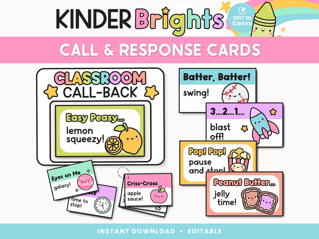 Editable Classroom Call Back Cards | Teacher Attention Getters | Call and Response | Classroom ...