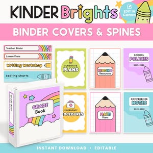 Classroom Binder Covers and Spines, Editable Colorful Cute Teacher ...