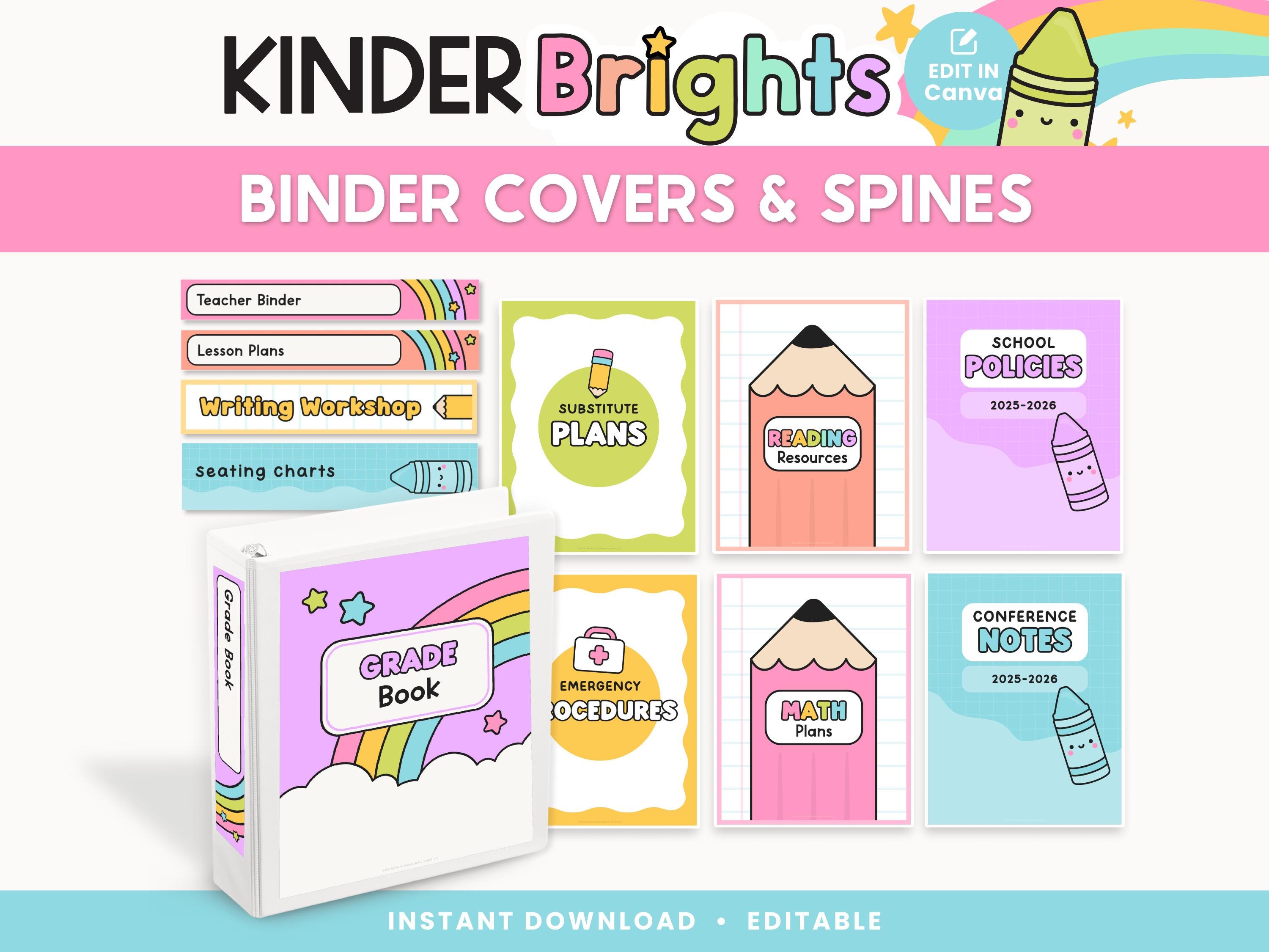 Classroom Binder Covers and Spines, Editable Colorful Cute Teacher ...