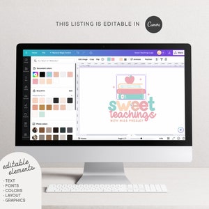 Colorful Teacher Logo Design - Editable Canva Template, Charming and ...