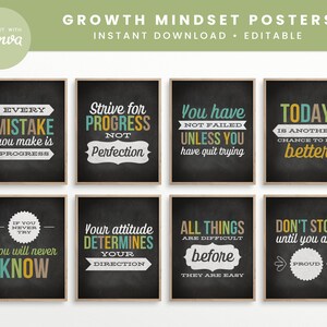 Editable Growth Mindset Classroom Printable Posters, Canva Classroom ...