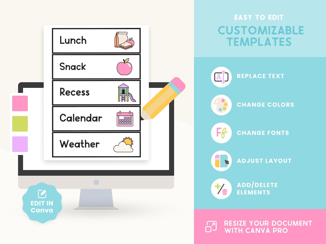 Editable Visual Schedule Cards | Colorful Classroom Timetable Display ...