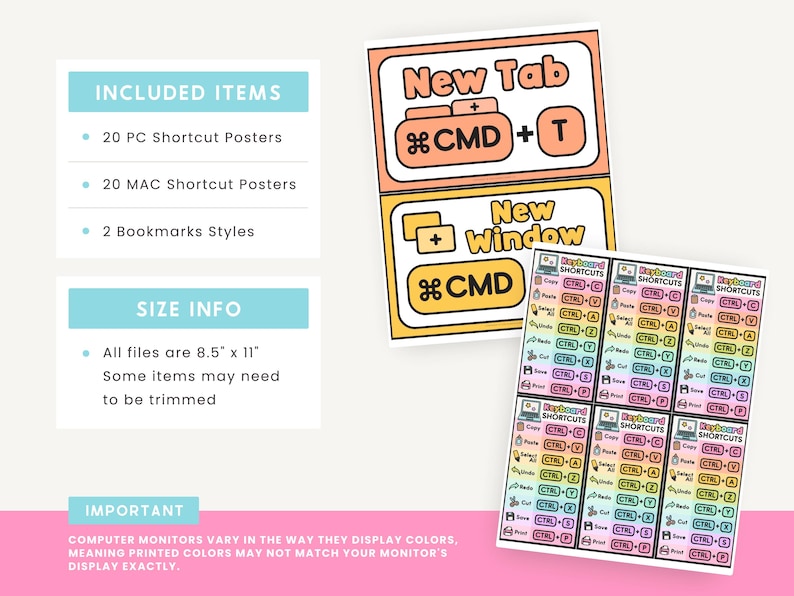 Editable Keyboard Shortcut Posters for Classroom | PC & Mac | Editable ...