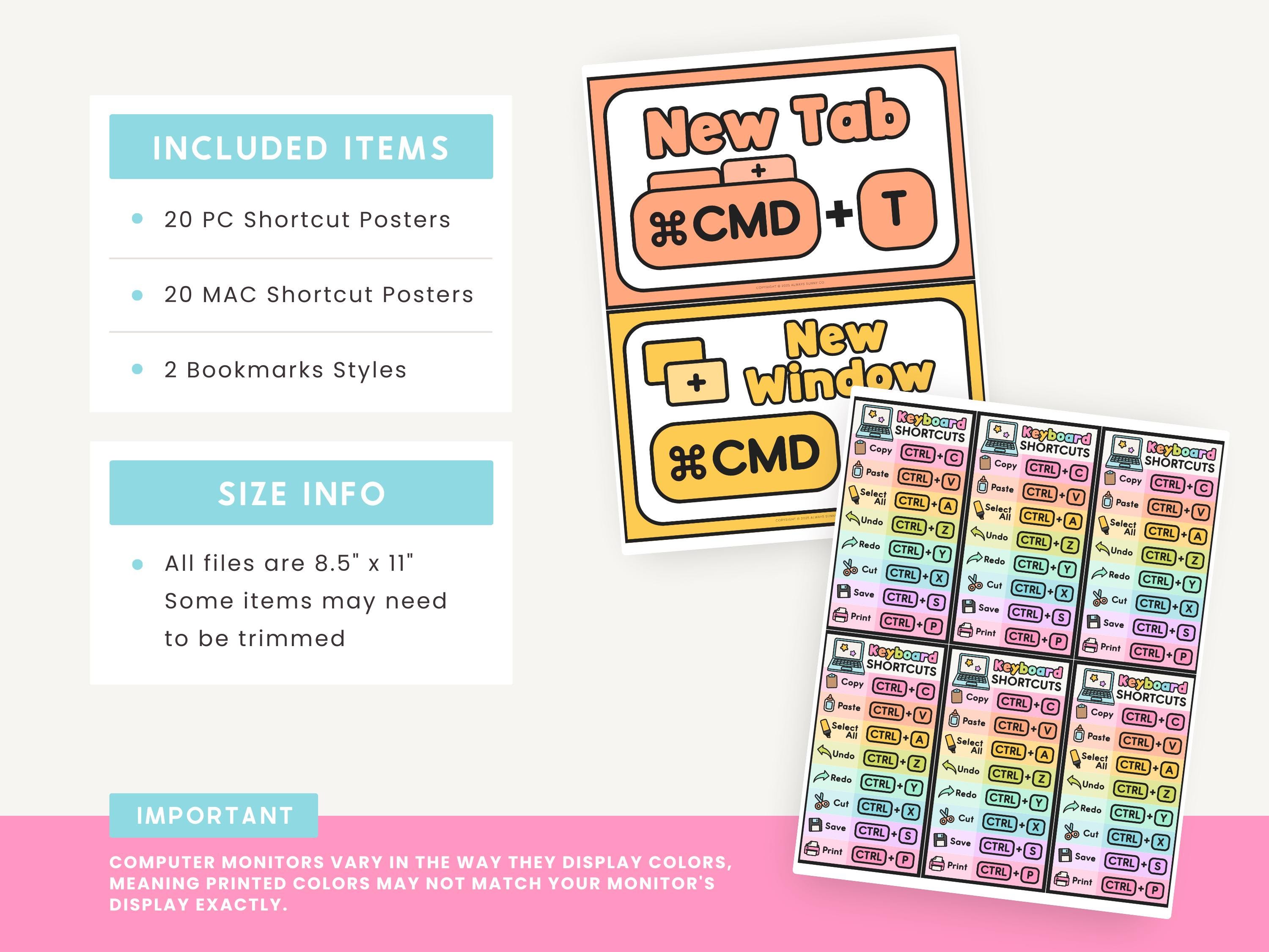 Editable Keyboard Shortcut Posters for Classroom | PC & Mac | Editable ...