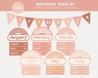 Classroom Birthday Printable Display, Canva TEMPLATE, Boho Modern ...