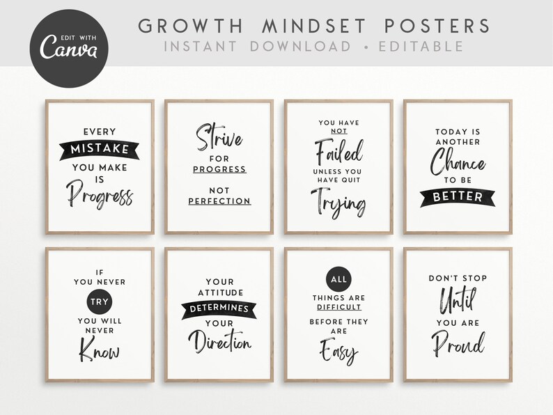 Growth Mindset Editable Classroom Printable Posters Classroom - Etsy