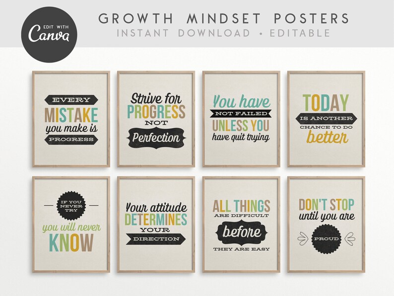 Editable Growth Mindset Classroom Printable Posters Canva - Etsy