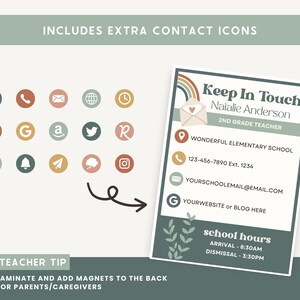 Teacher Contact Cards Classroom Printable Template, Teacher ...