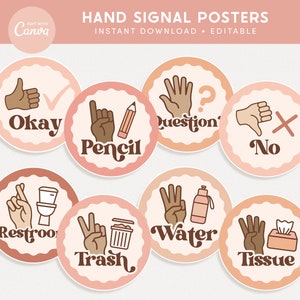 Classroom Hand Signals Poster Display, Editable in Canva, Boho Pink ...