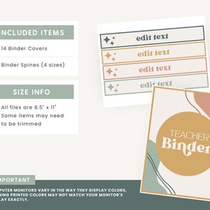 Classroom Binder Covers and Spines, Editable Modern Boho Teacher ...