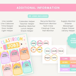 Classroom Job Display, Editable Retro Canva Templates, Bright Pastel ...