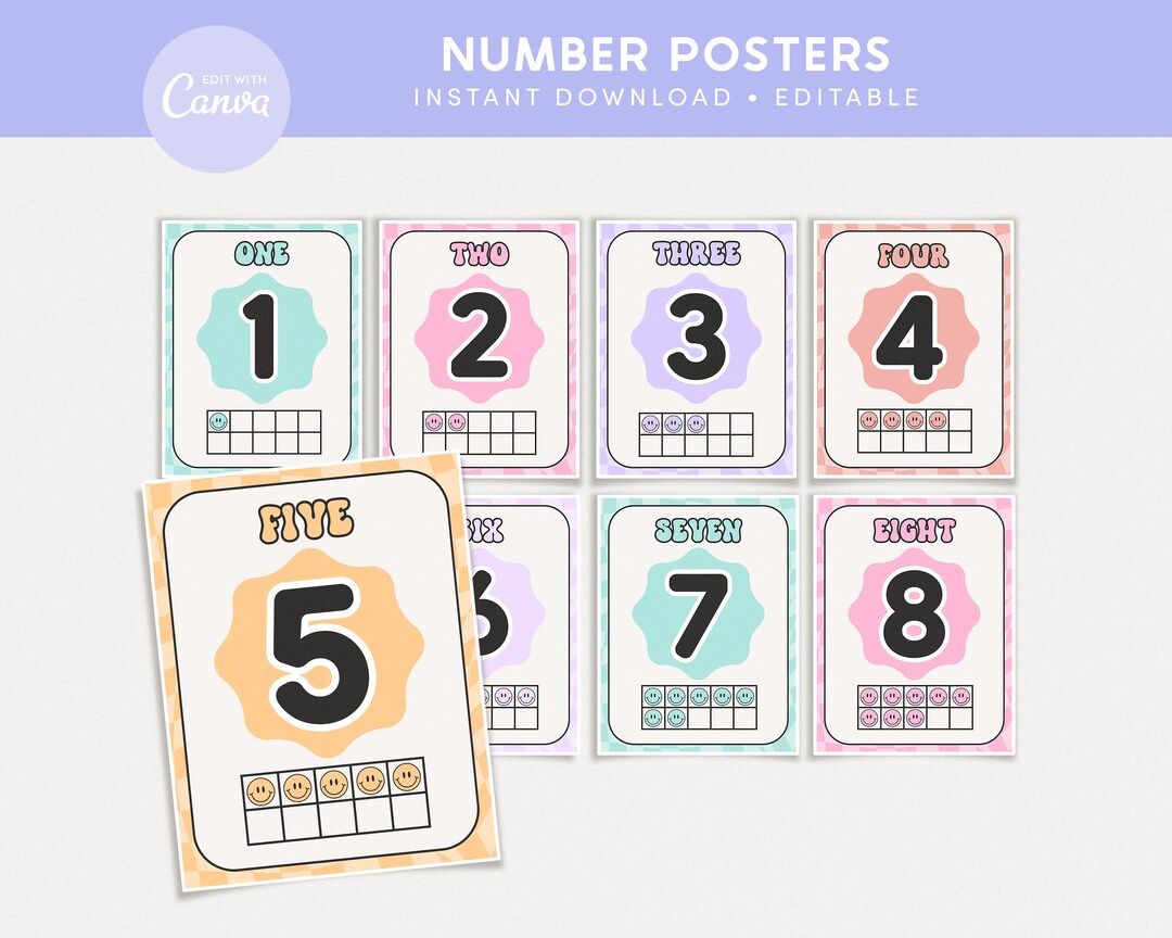 Number Ten Frames Classroom Editable Posters, Pastel Groovy Counting ...