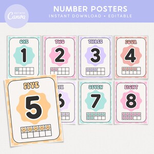 Number Ten Frames Classroom Editable Posters, Pastel Groovy Counting ...