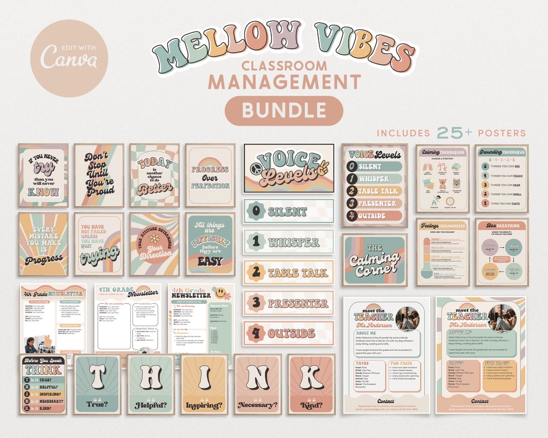 Editable Classroom Management Printables Bundle Retro Boho - Etsy