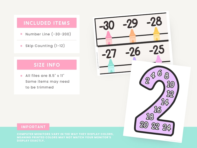 Classroom Number Line and Skip Counting Number Posters, Editable in ...