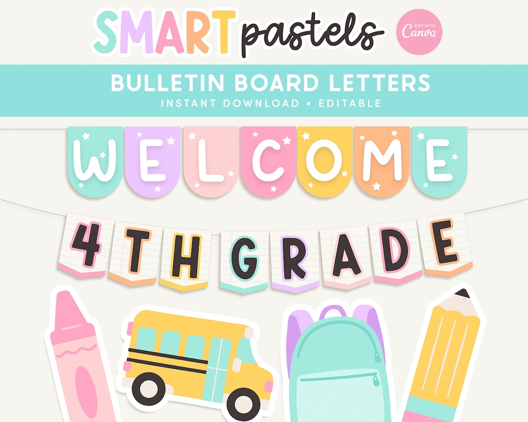 Classroom Bulletin Board Letters, Editable in Canva, Bright Pastels ...