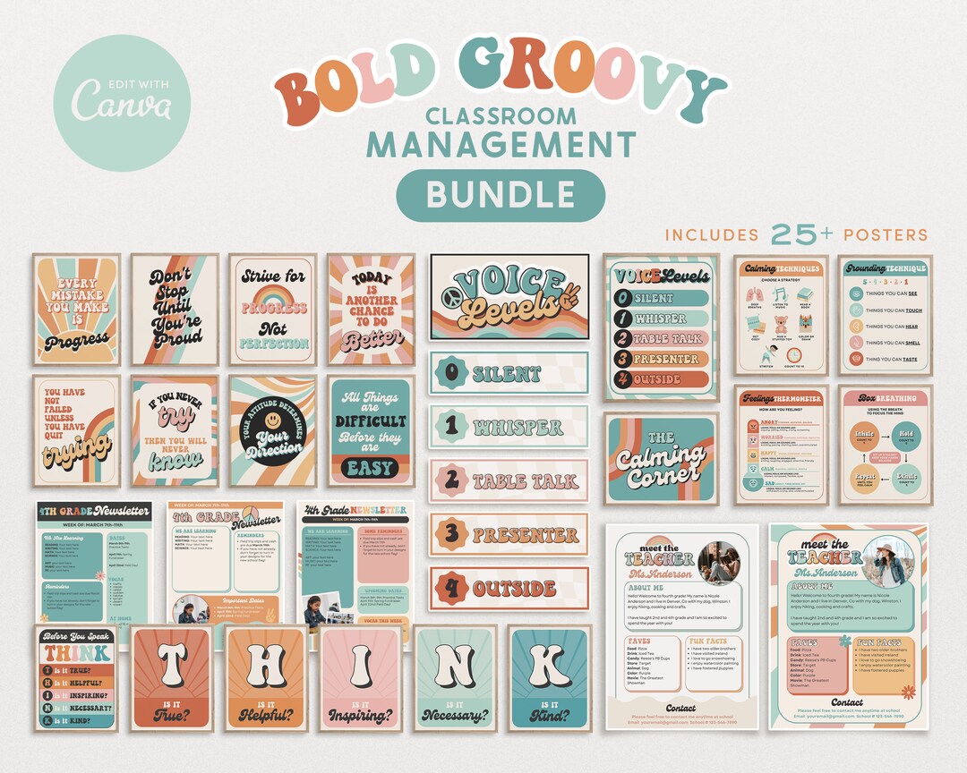 Editable Classroom Management Printable Bundle Groovy Retro - Etsy