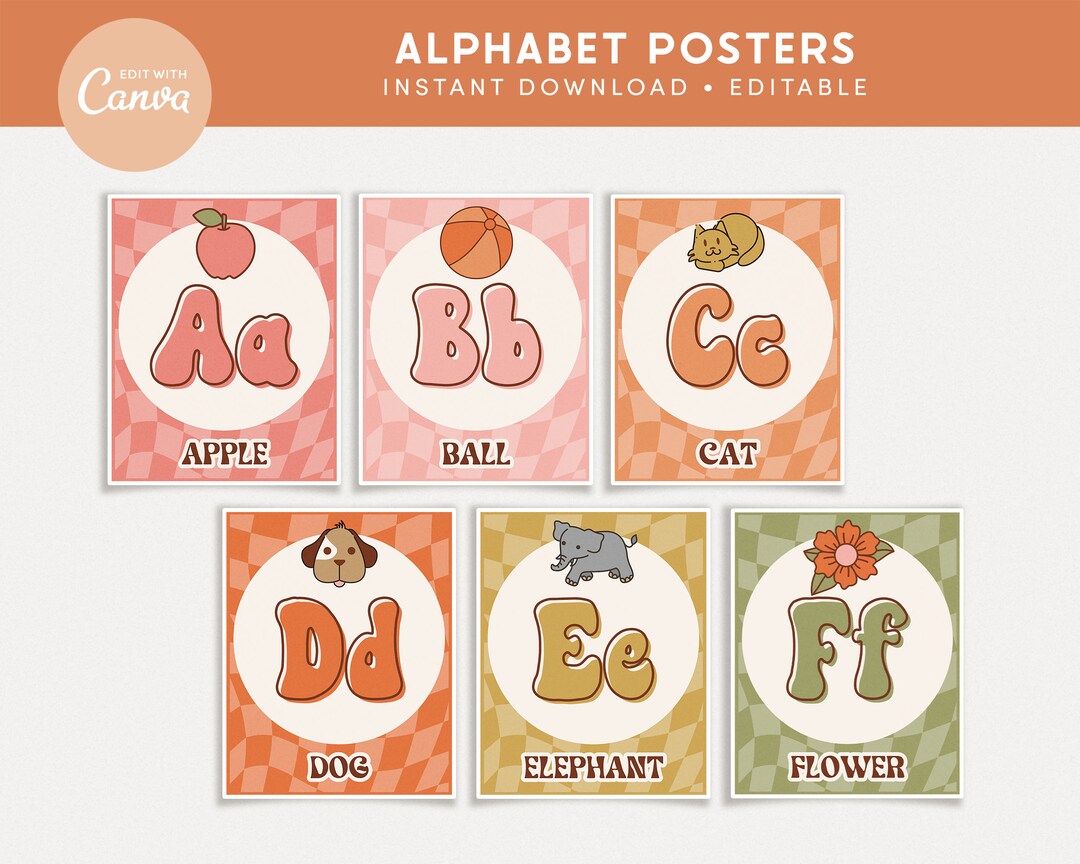 Alphabet Classroom Editable Posters Groovy Cursive Letter - Etsy