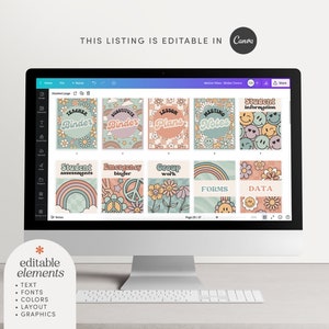 Classroom Binder Covers and Spines, Editable Groovy Retro Teacher ...