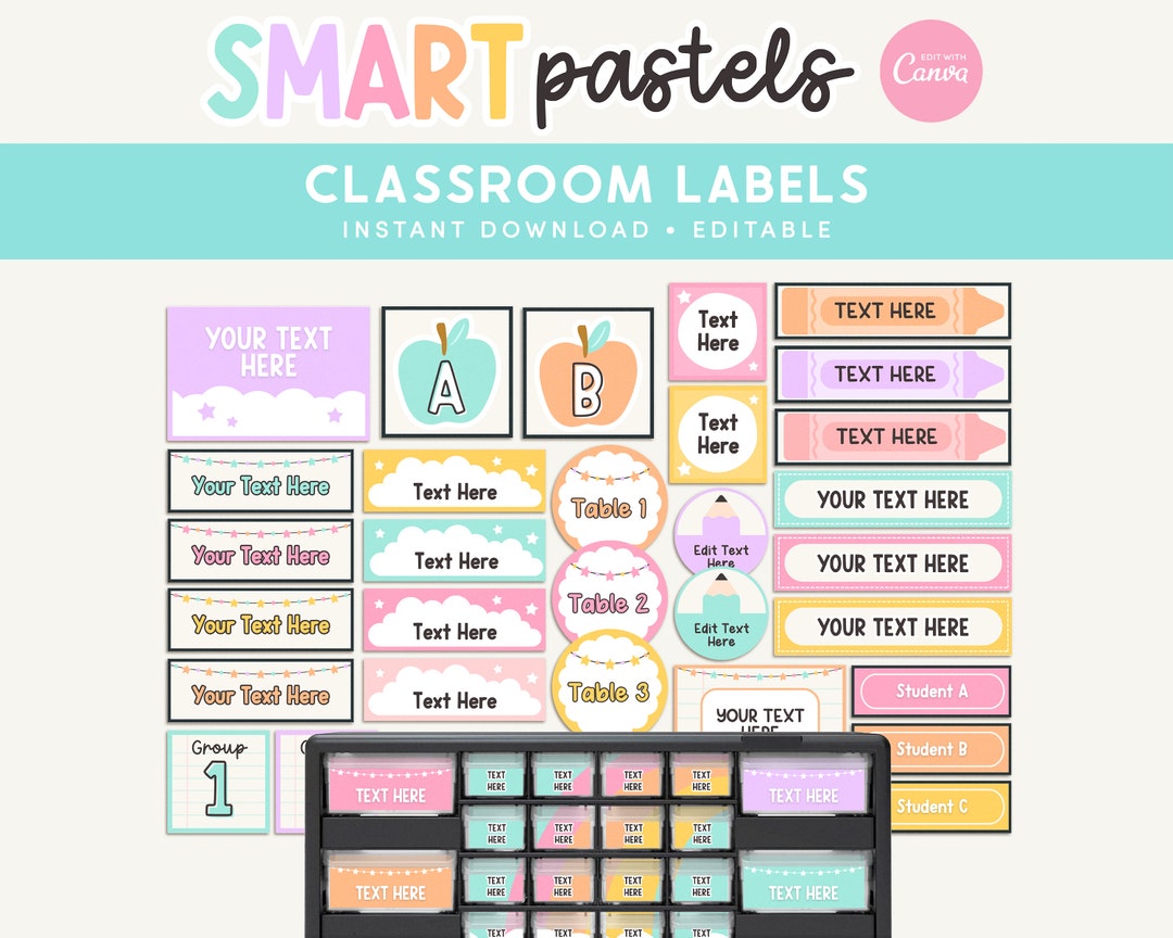Classroom Labels Editable Templates, Bright Pastels Classroom ...