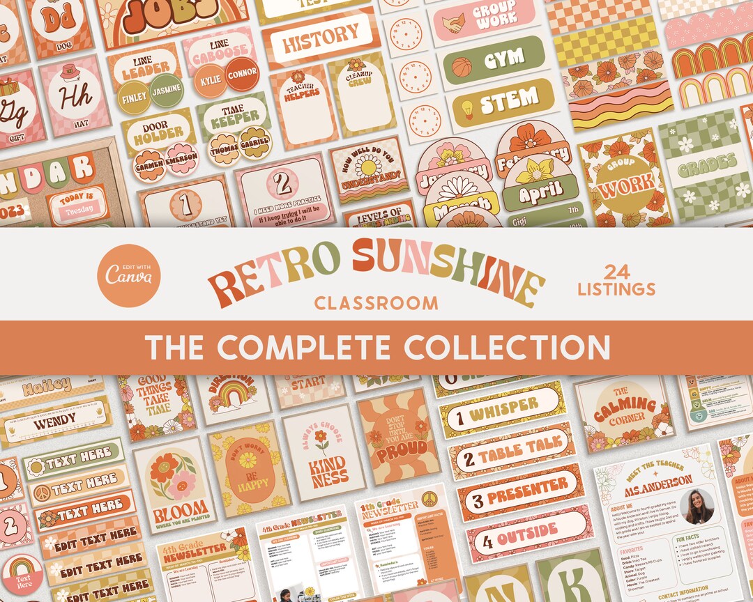 Editable Classroom Retro Sunshine Complete Collection Printable Bundle ...