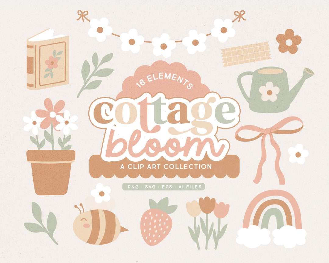Cottage Bloom Clip Art Svgs, Pngs, EPS, AI Files, Bow, Gardening ...