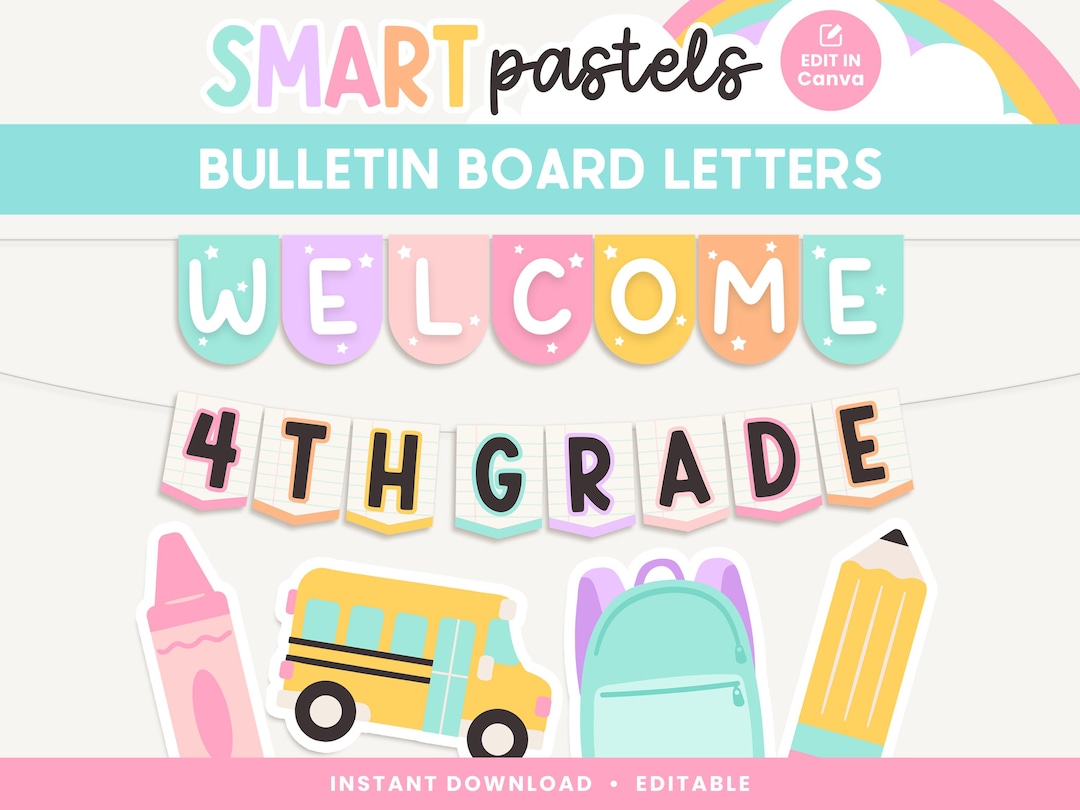 Classroom Bulletin Board Letters, Editable in Canva, Bright Pastels ...