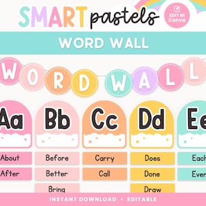 Classroom Word Wall Display, Editable Pastel Canva Templates, Bright ...