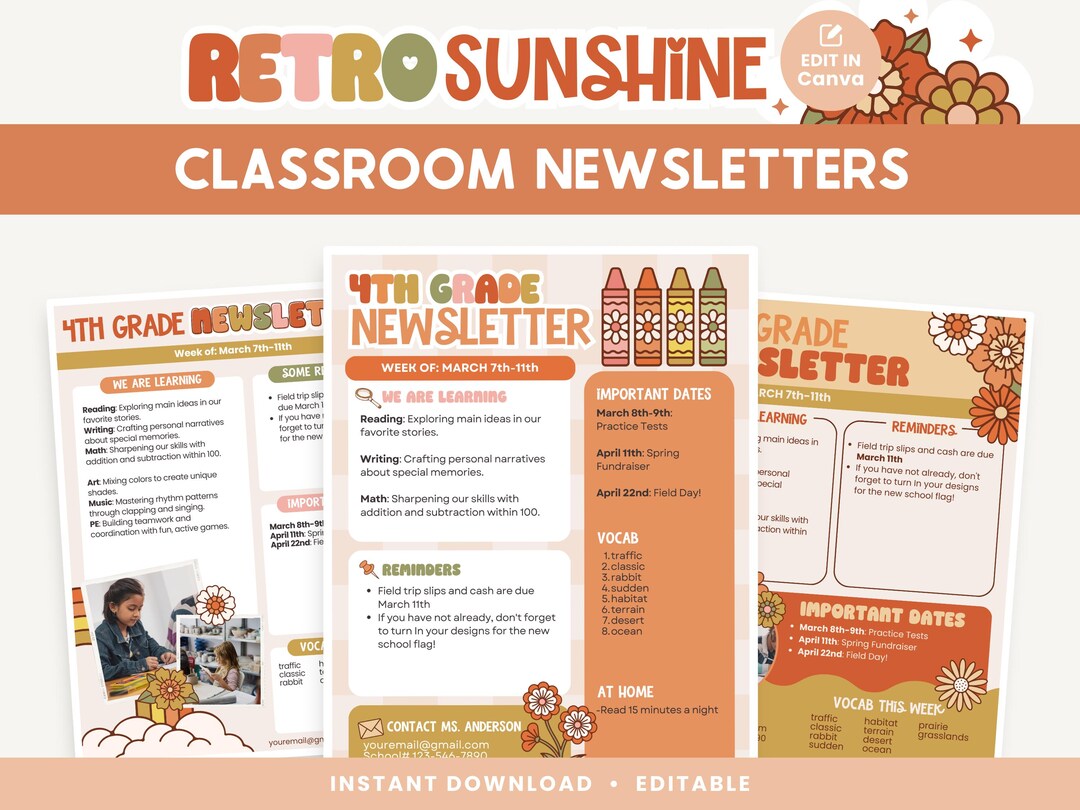 Classroom Newsletter Editable Templates, Back to School, Classroom ...