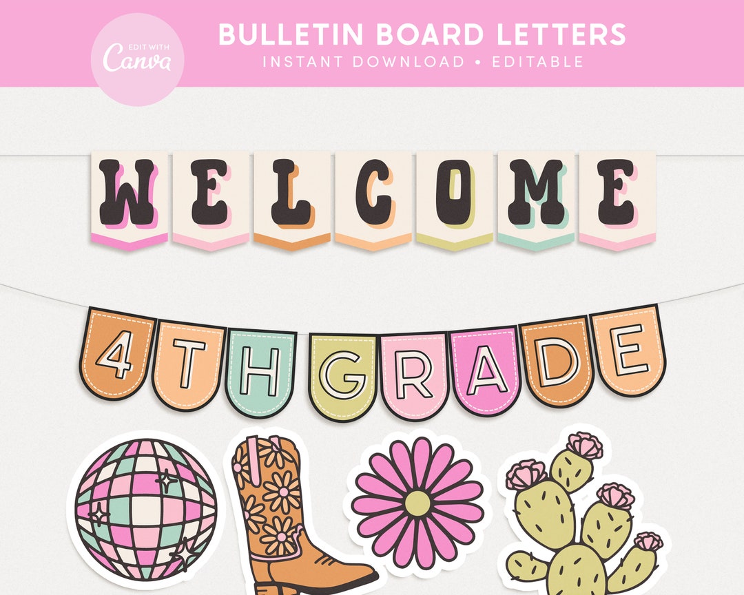 Classroom Bulletin Board Letters, Editable in Canva, Bright Desert ...