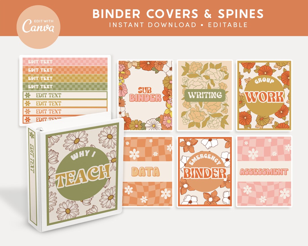 Classroom Binder Covers and Spines Editable Groovy Retro - Etsy