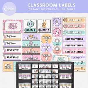 Classroom Labels Editable Templates, Pastel Groovy Classroom ...