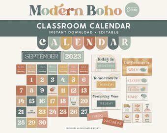 Classroom Calendar Display and Weather Station, Printable Modern Boho ...