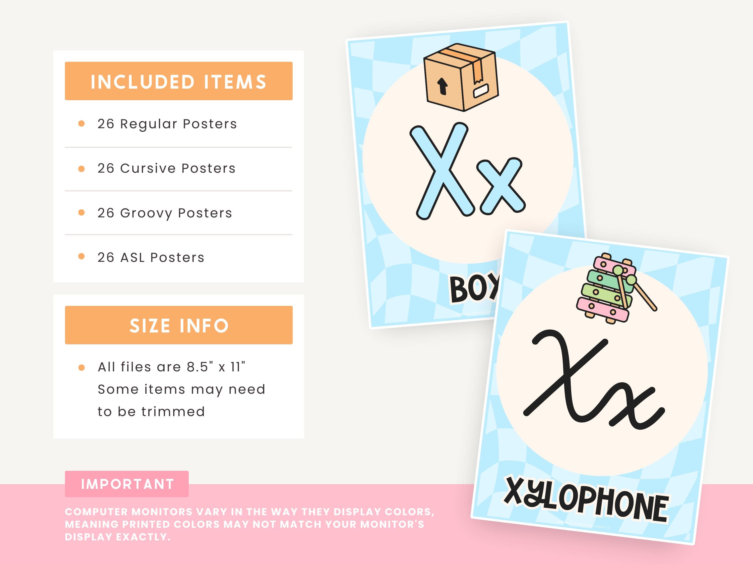 Retro Sunshine Alphabet Posters | Editable Canva ABC Wall Cards With ...