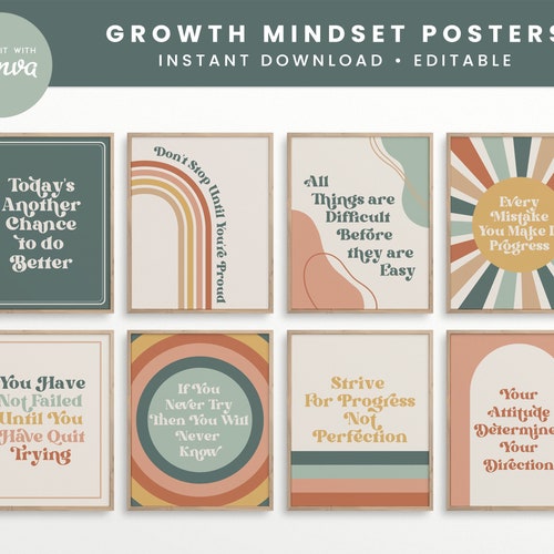 Growth Mindset Editable Classroom Printable Posters Groovy - Etsy