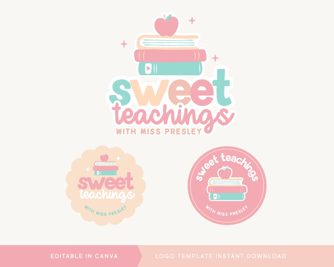 Colorful Teacher Logo Design - Editable Canva Template, Charming and ...