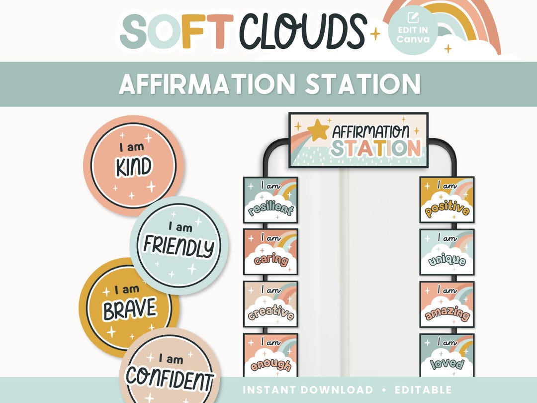 Classroom Affirmation Station Display, Pastel Rainbow Classroom Decor ...