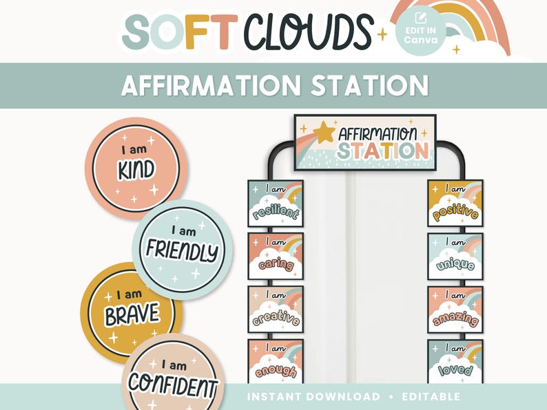 Classroom Affirmation Station Display, Pastel Rainbow Classroom Decor ...