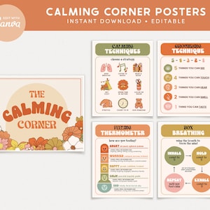 Calming Corner Editable Classroom Printables, Calm Down Skills, Canva ...