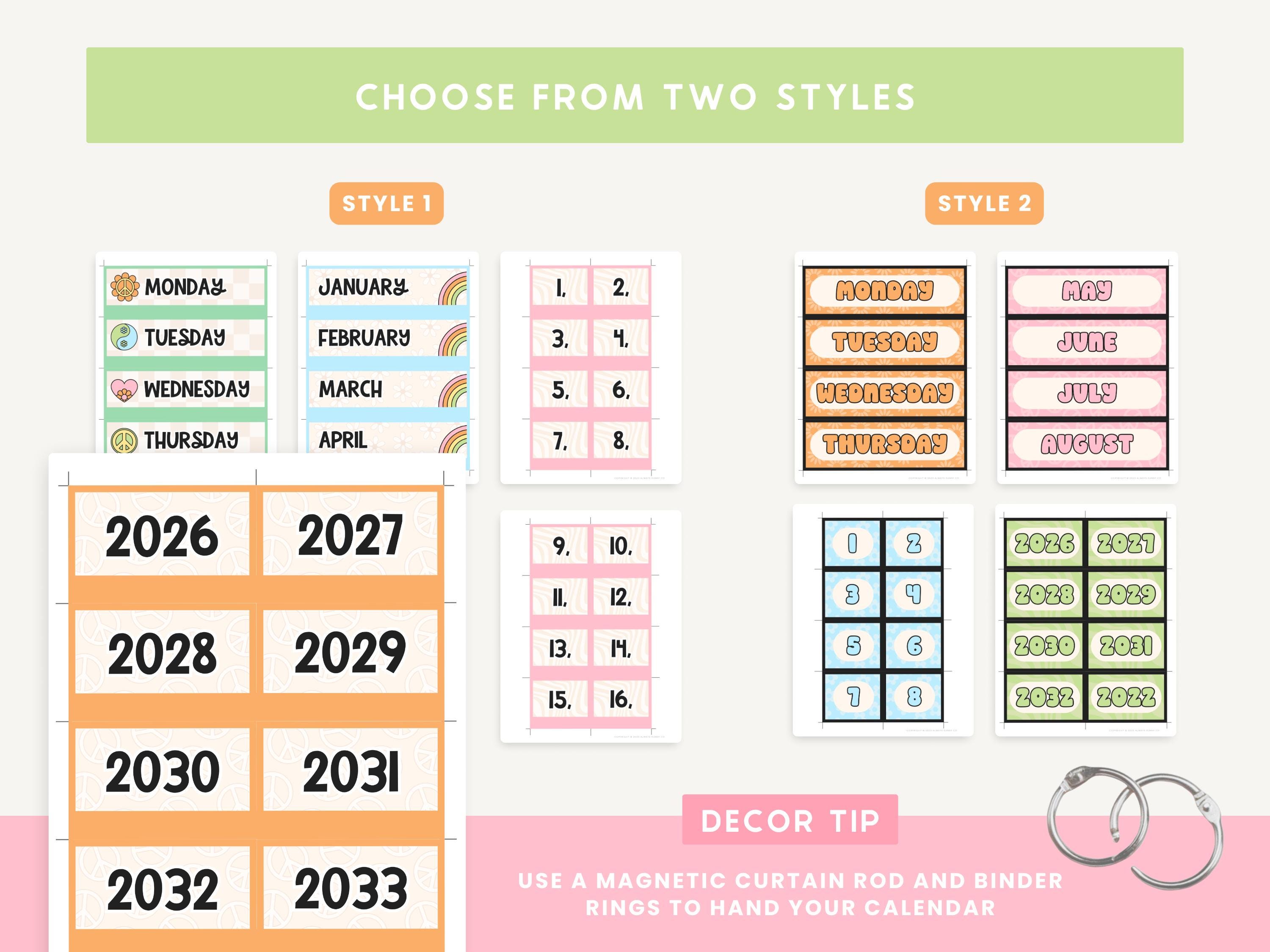 Classroom Flip Calendar Display | Retro Groovy Classroom Decor ...