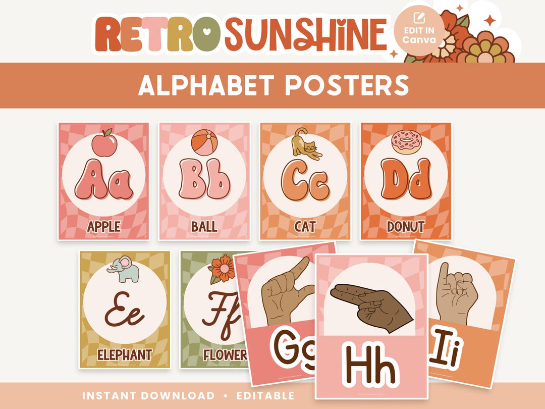Alphabet Classroom Editable Posters, Groovy Cursive Letter Templates ...