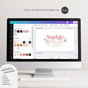 Editable Canva DIY Modern Boho Logo: Elegant Pink Flower Groovy Design ...