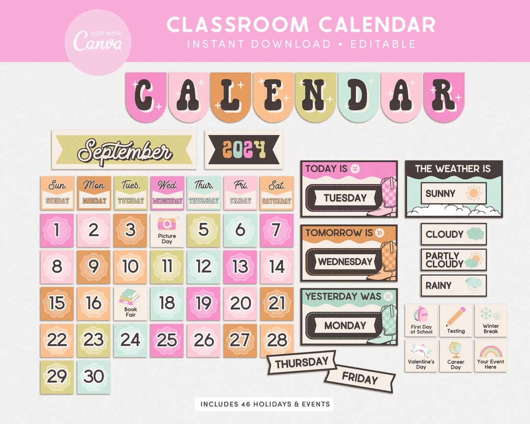 Classroom Calendar Display and Weather Station, Printable Bright Desert ...