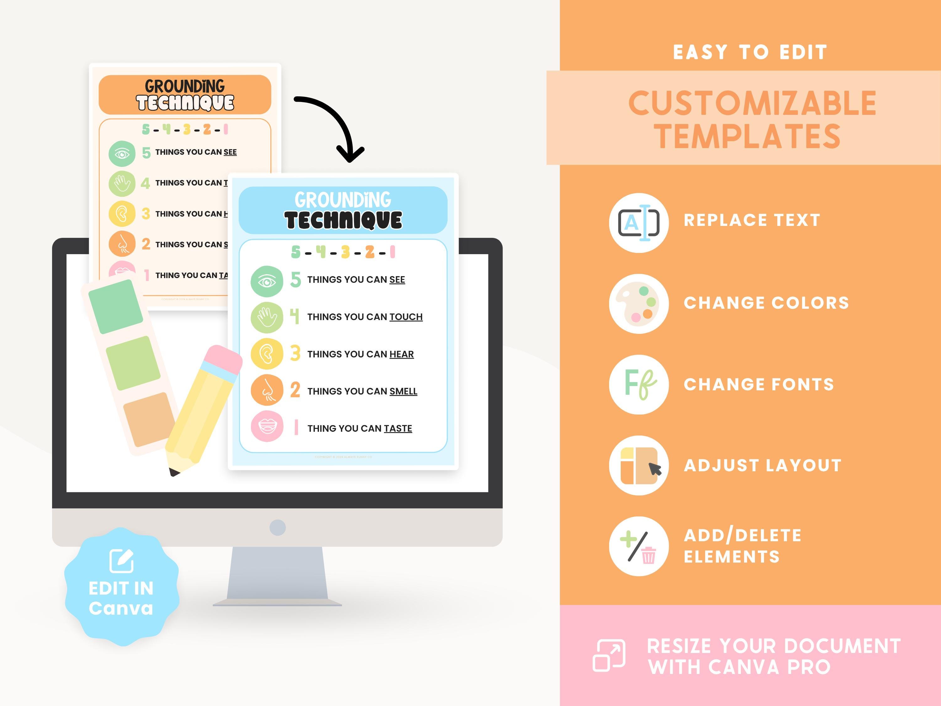 Calming Corner Editable Classroom Printables, Calm Down Skills, Canva ...